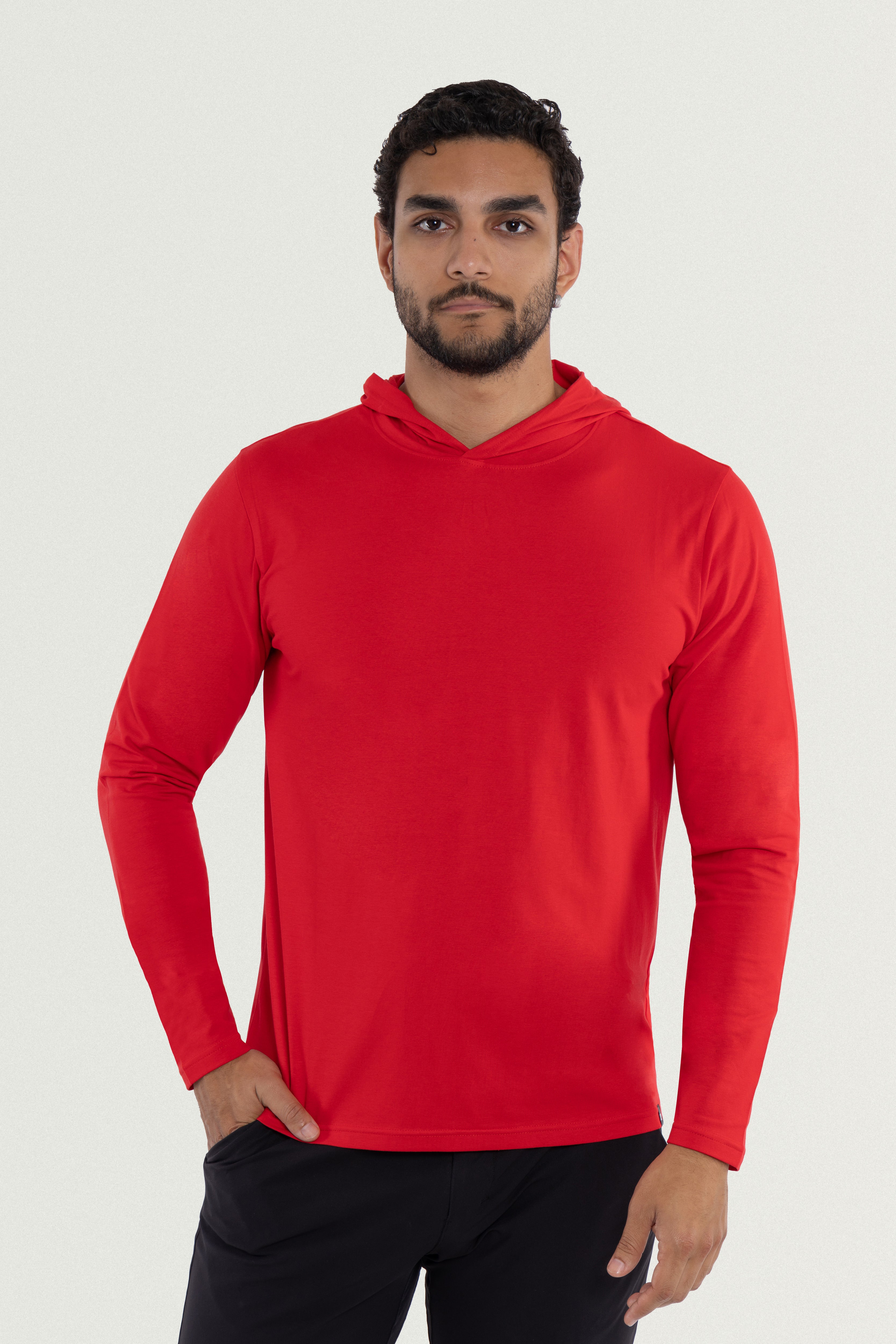 Red hooded shirt store