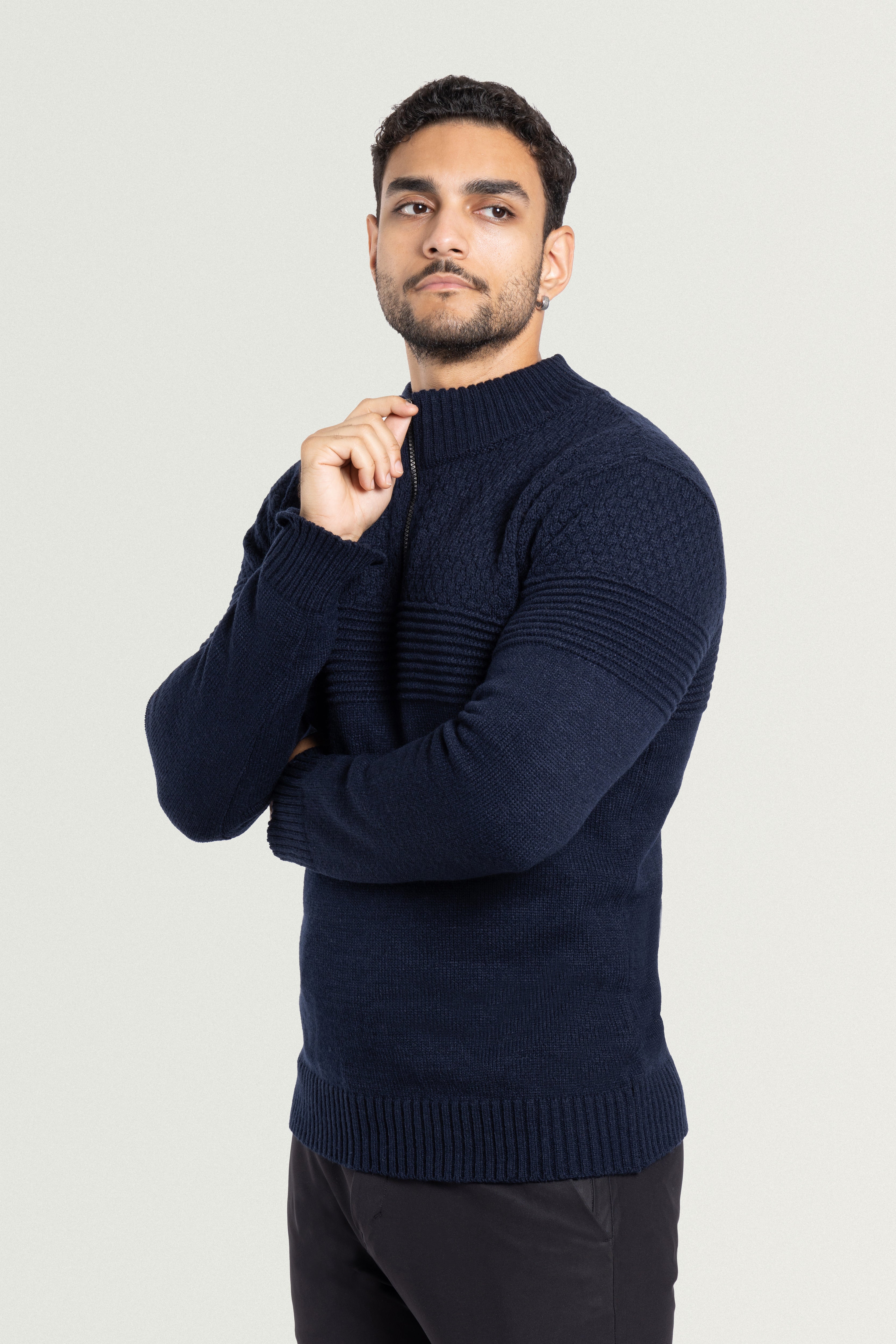 X RAY Men's Mock Neck Texture Pattern Block Quarter Zip X RAY Men's Mock Neck Texture Pattern Block Quarter Zip