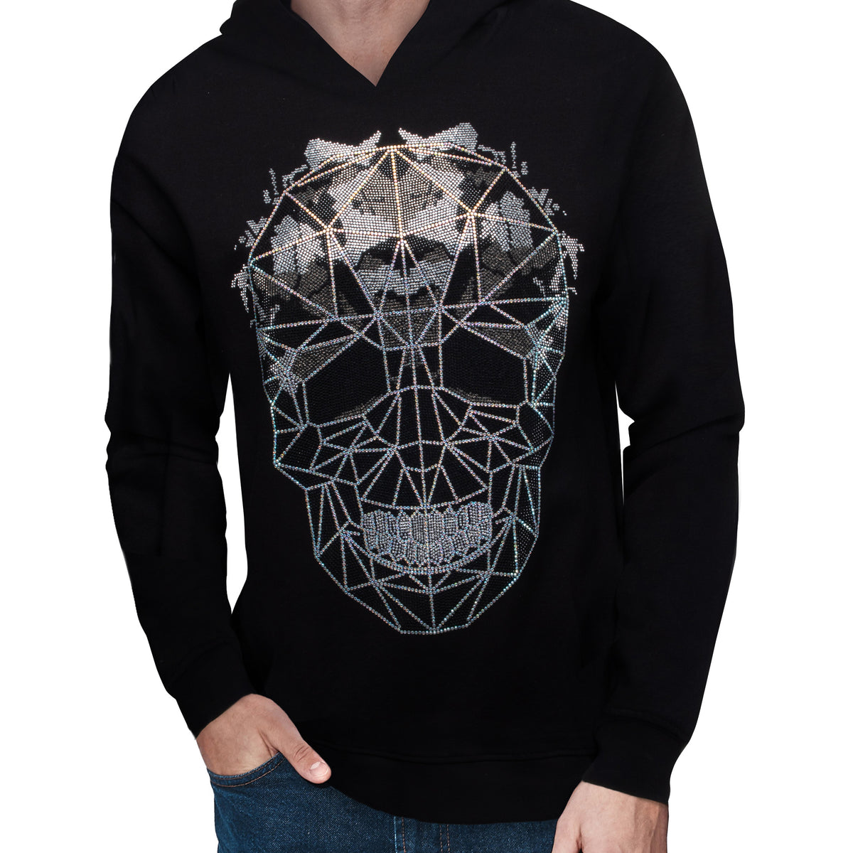 Heads or Tails Men's Bling Rhinestone Geometric 3D Skull Midweight Pul ...